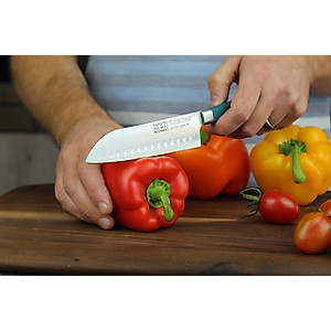 Taylors Eye Witness Syracuse Asian Kitchen Knife Set - Chefs Santoku 13cm/5” & Cooks All Purpose 13cm/5” Cutting Edge, Multi Use. Ultra Fine, Razor Sharp Blade. Soft Grip Air Force Blue handle.