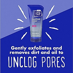Clean & Clear Blackhead Eraser Oil-Free Facial Scrub with 2% Salicylic Acid Acne Medication, Exfoliating Daily Face Scrub for Acne-Prone Skin Care, Coconut, 5 Oz, Pack of 2