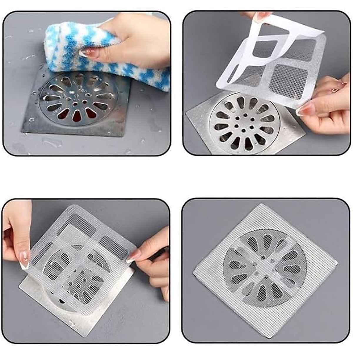 Disposable Square Shower Drain Cover Hair Catcher 20PCS Pack 4" X 4" Mesh Stickers, Kitchen Bathroom Shower Bathtub for Human and pet Hair (20 PCS)
