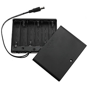 E-outstanding Battery Box 6x1.5V AA Battery Case Holder Black Enclosed Box with ON/Off Switch and 5.5mm x 2.1mm DC Plug