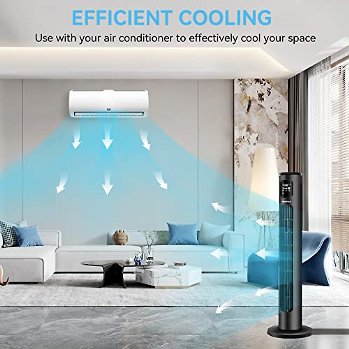 Aigostar Smart Tower Fan Oscillating Cooling Fan with Remote, Quiet Bladeless Standing Fans for Home Bedroom, 24H Timer 3 Speeds 3 Modes LED Display WiFi Voice Smart Control, Works with Alexa/Google