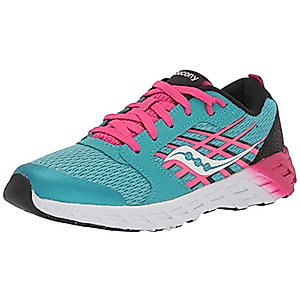 Saucony Wind 2.0 Running Shoe, Turq/Pink/Black, 4.5 US Unisex Big Kid