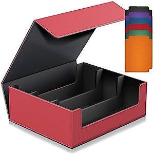 1800+ Trading Card Storage Box, Magnetic Closure Toploaders Storage Box Hold 600+ 35PT 3"x4" Standard Toploaders, PU Leather Card Deck Boxes Fit for MTG,Sport Cards,Game Cards,Business Cards