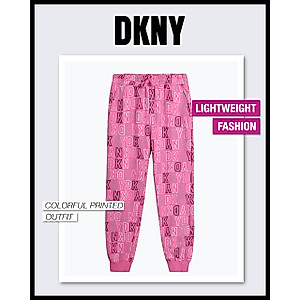 DKNY Girls' Sweatsuit Set - 2 Piece Fleece Hoodie Sweatshirt and Jogger Sweatpants (12M-16), Size 10, Wild Orchid