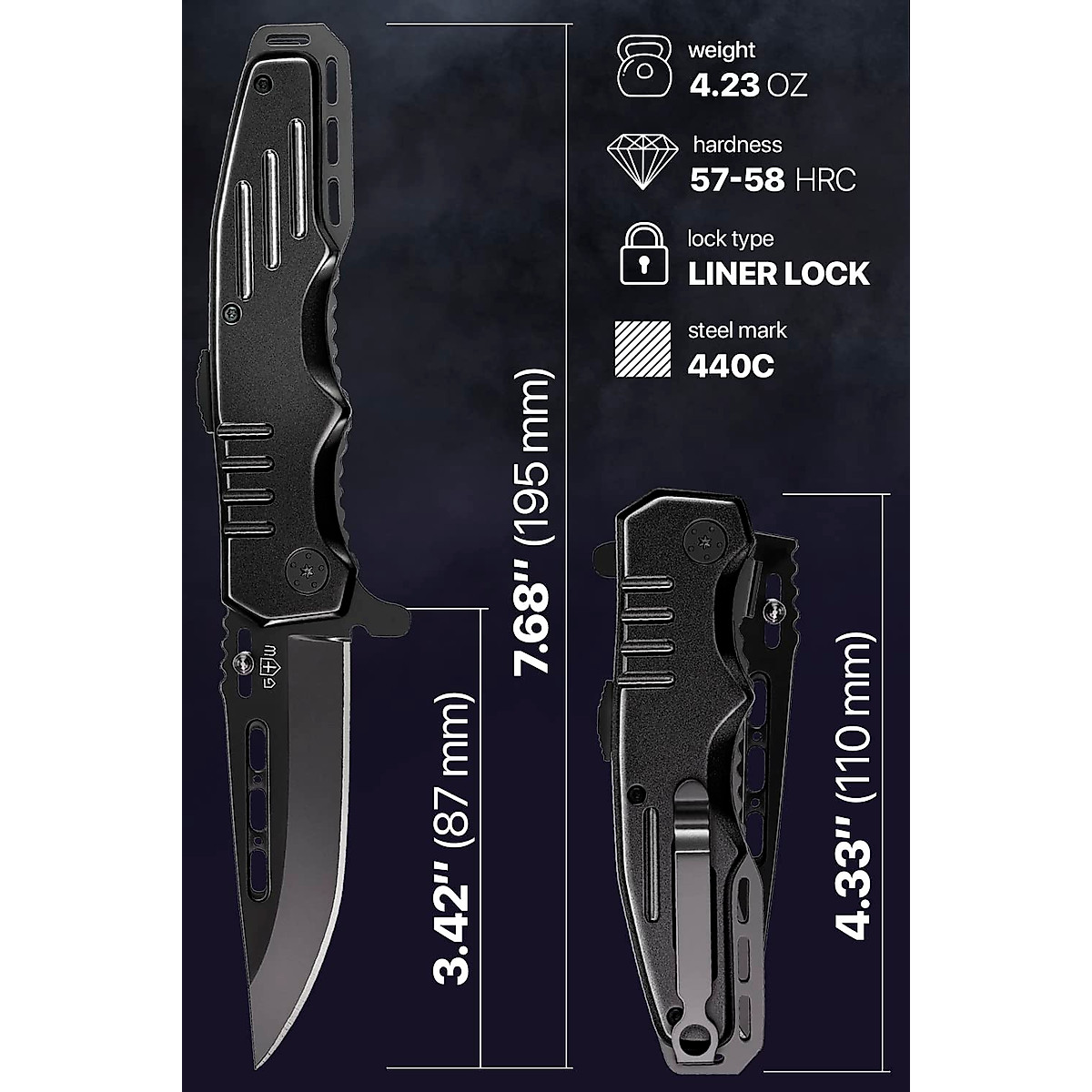 Spring Assisted Knife - Pocket Knives for Men - Folding Knife - Military Style - Tactical Knife - Good for Camping Hunting Survival Indoor and Outdoor Activities Mens Gift 6681 NE