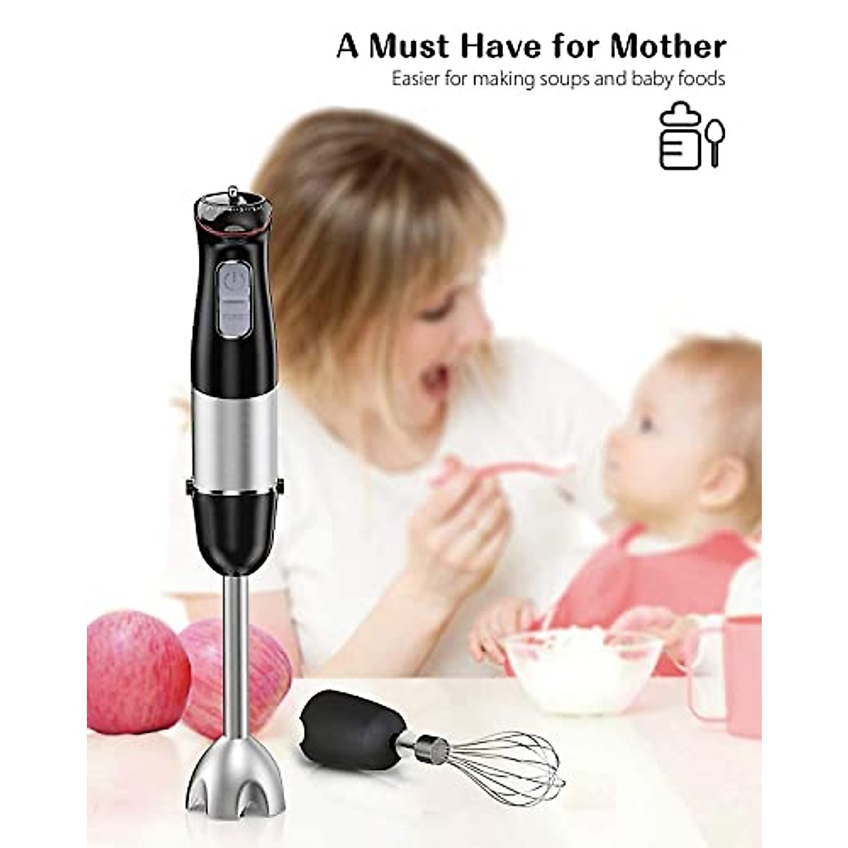 Aibesy Hand Blender Electric,Handheld Immersion Blender,Stick Blender with 6 Adjustable Speeds and Turbo Function,500W 2-in-1 Hand Blender with Whisk