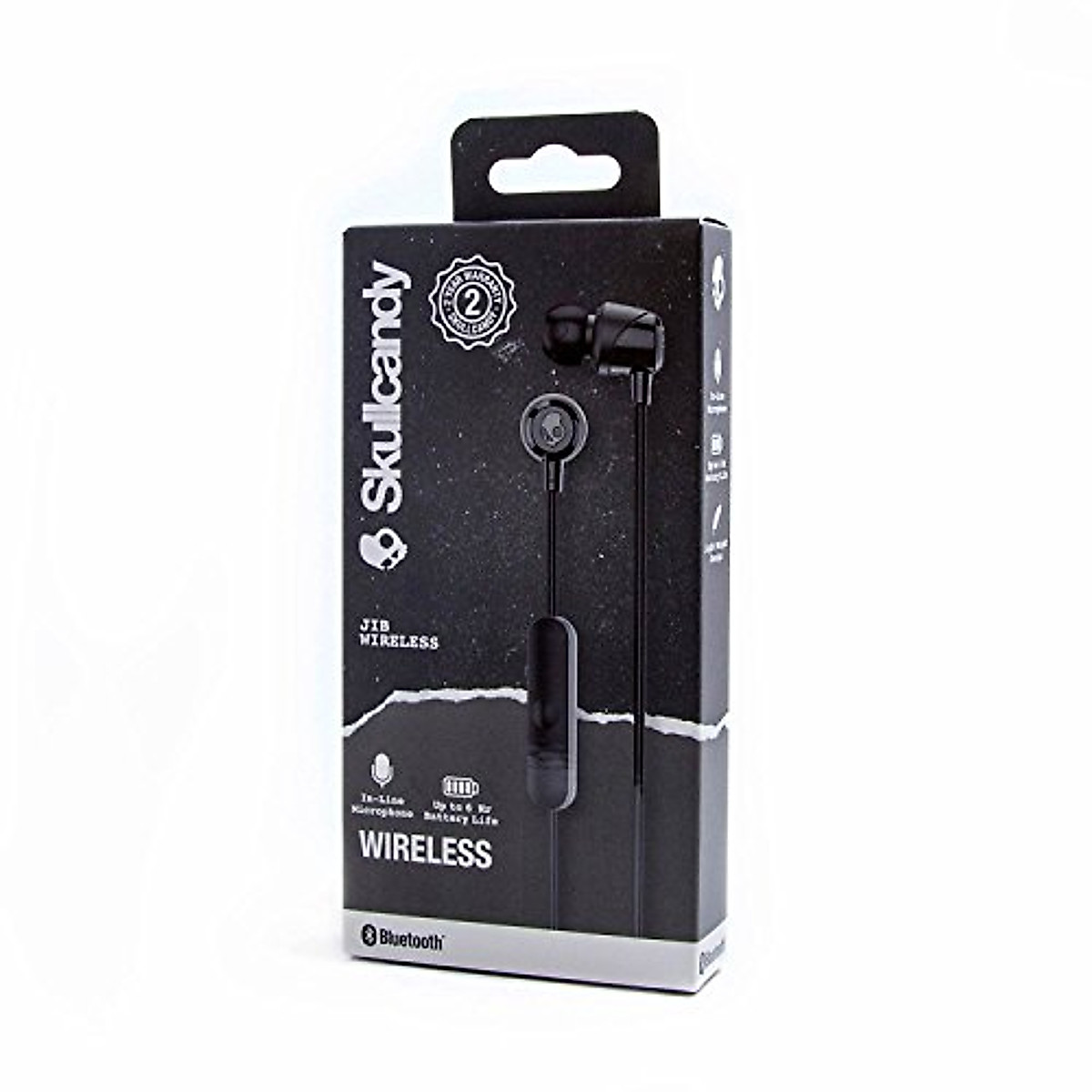 Skullcandy Jib Bluetooth Wireless In-Ear Earbuds with Microphone for Hands-Free Calls, 6-Hour Rechargeable Battery, Included Ear Gels for Noise Isolation, Black/Street (Renewed)