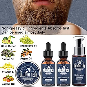 Beard Growth Kit W/Derma Roller/Beard Roller,Beard Wash,2 Packs Beard Oil,Mustache Wax/Beard Balm,Comb,Brush,Scissors,Beard Kit,Beard Grooming Kit for Men Gift Husband Boyfriend Birthday Gifts for Men