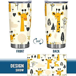 QWEUIOP 20oz Insulated Travel Coffee Mug Cartoon Giraffe And Tree Stainless Steel Tumbler with Lid Double Wall Vacuum Coffee Cup For Hot and Cold Drinks14167