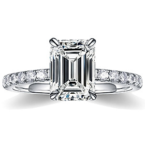 MOOSEA Moissanite Anniversary Rings for Women, 1ct Emerald Cut D Color VVS1 Clarity Lab Created Diamond Wedding Rings 14K White Gold Vermeil Moissanite Engagement Rings for Women with Sidestone