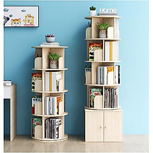 MYOYAY 4-Tier Solid Wood Bookshelf Floor Standing Bookcase 360° Rotation Book Storage Cabinet Magazines Potted Plants Display Stand Holds Up to 200 Books Study Office Home Decoration
