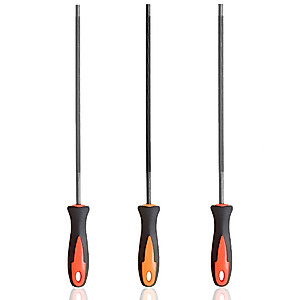 SKZIRI Chainsaw File Set with 3 Sizes 5/32, 7/32, 3/16 inch, 3PCS Chainsaw Sharpener Set Tool Kit Chain Sharpening File Sharpening File Steel with Plastic Handle Round Files for Chainsaw Chain