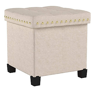 Nathan James 71103 Payton Foldable Storage Ottoman Footrest and Seat Cube, Beige
