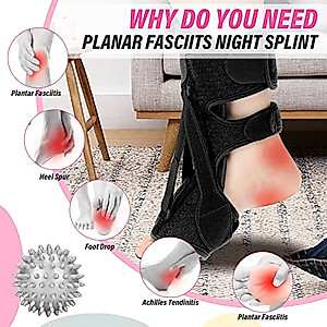 Longzhuo Plantar Fasciitis Night Splint, Plantar Fasciitis Relief, Adjustable Straps Foot Drop Brace Achilles Tendonitis Relief with Massage Ball+Plantar Fasciitis Socks for Women & Men (Black)