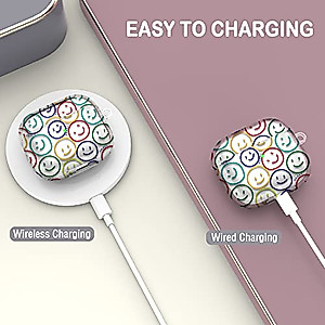 R-fun AirPods 3rd Generation Case Cover,Cute Flroal Clear TPU Protective Case for Women Girls with Keychain Compatible with Apple AirPods 3 Charging Case,Smile