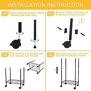 YSSOA Heavy Duty 6-Shelf Shelving with Wheels, with Hanging Hooks, Wire Shelving, Adjustable Storage Units, 17'' D x 11'' W x 63'' H, 6 Tier, Black