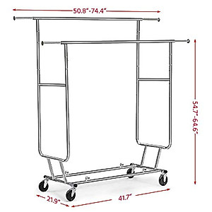 go2buy Commercial Clothing Garment Rolling Collapsible Rack Hanger Holder Double Rail
