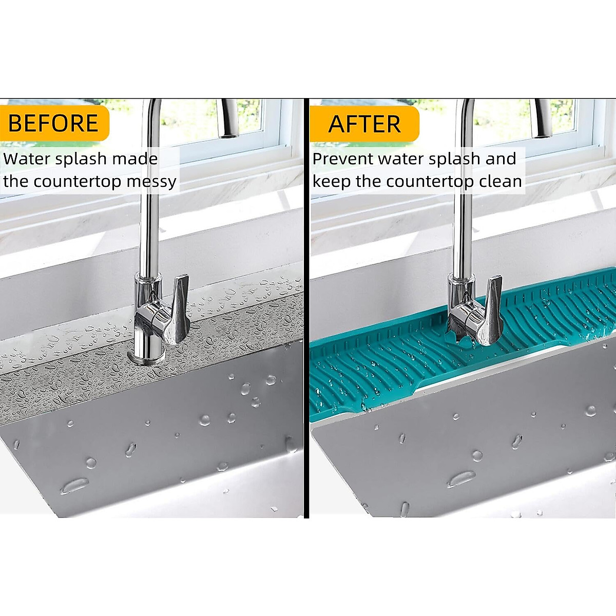 30 Inch Sink Splash Guard, Large Size Kitchen Sink Splash Guard, Longer Silicone Faucet Handle Drip Catcher Tray for Kitchen Countertop, Bathroom, Farmhouse (Black)