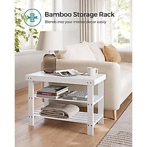 SONGMICS Shoe Rack Bench, 3-Tier Bamboo Shoe Storage Organizer, Entryway Bench, Holds Up to 286 lb, 11.3 x 27.6 x 17.8 Inches, for Entryway Bathroom Bedroom, White ULBS004W01