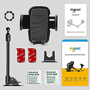 Windshield Car Phone Mount, Gooseneck Cell Phone Holder Car Window, Universal 360 Degree Rotation Long Arm Windscreen Suction Cup Cradle Flexible with Anti-Shake Stablier for iPhone, Samsung Galaxy