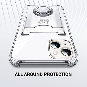 Shields Up Designed for iPhone 14 Plus Case, Minimalist Wallet Case with Card Holder (3 Cards) and Ring Kickstand/Stand, [Drop Protection] Slim Protective Cover for iPhone 14 Plus (6.7 inch) - Clear