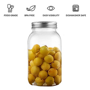 Novelinks 32 OZ Clear Plastic Mason Jars With Airtight Lids - Jars for Kitchen & Household Storage (6 Pack, Silver)