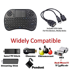 Mini Wireless Keyboard 2.4GHz Touch-pad Mouse Combo Plus OTG Cable - TV xStream, Compatible with Firesticks, Android TV Box, IPTV, 4K Media Stick, Smart TV, PC, X-Boxes +More