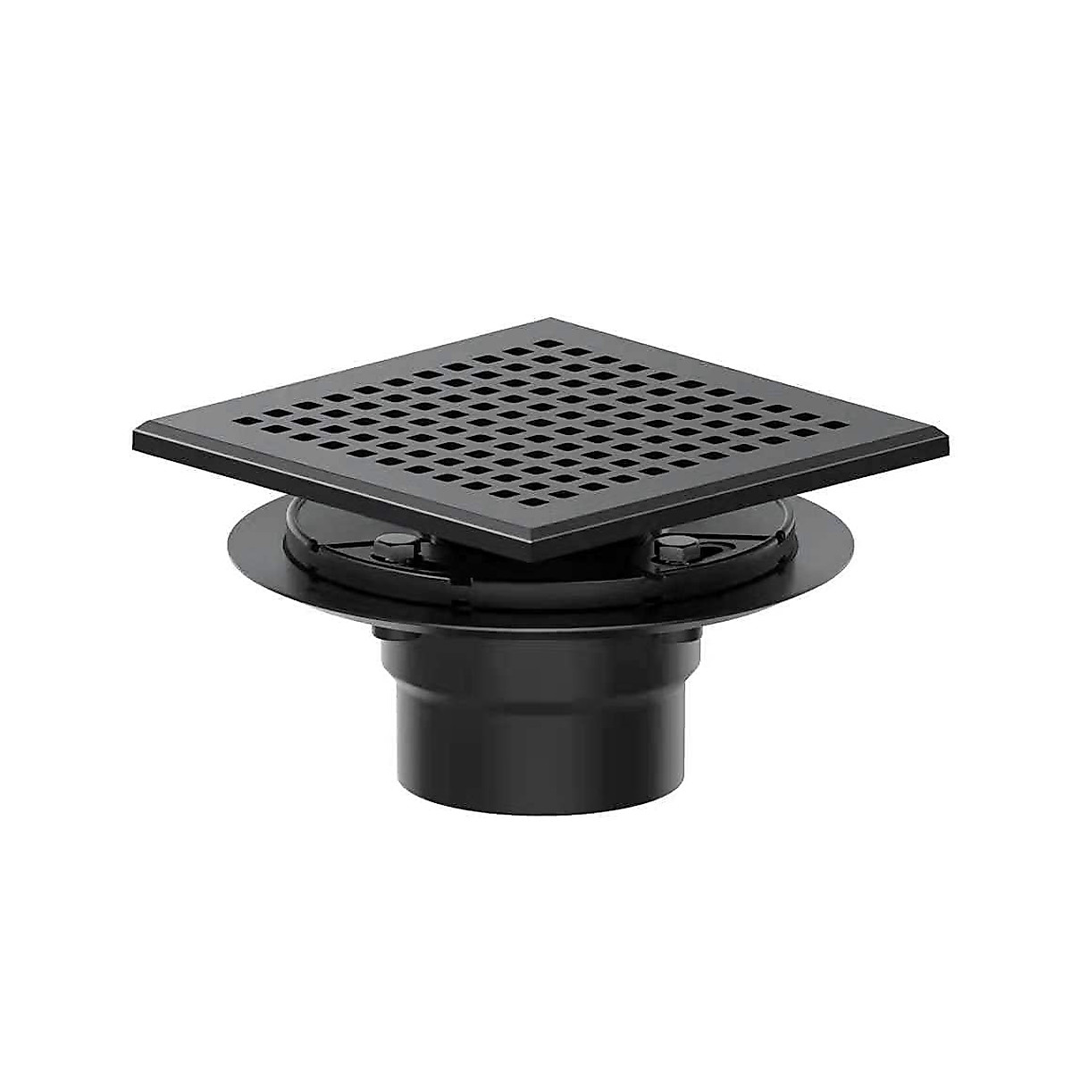 6 Inch Square Shower Floor Drain with ABS Shower Drain Base, 304 Stainless Steel Drain Cover, Matte Black