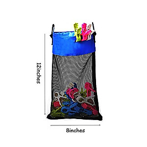 XQBAG Mesh Clothespin Bag, Large-Capacity Clothespin Storage Organizer with Hooks, Multi-Purposes Storage Mesh Bag Drawstring Closure Bag (Blue)