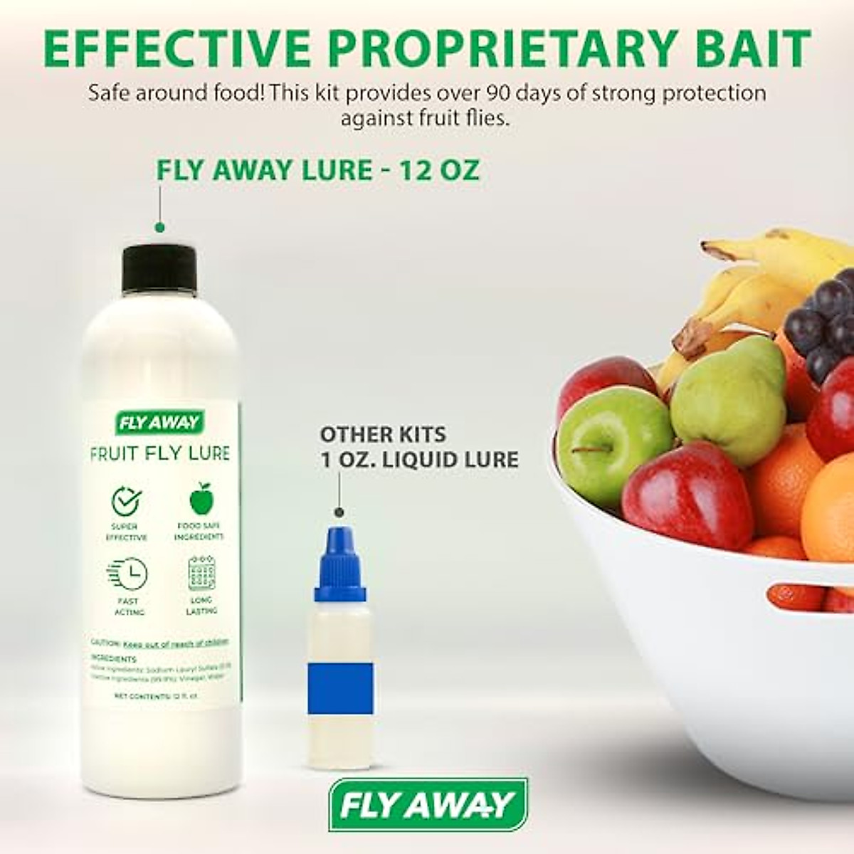 Fly Away - Fruit Fly Trap Kit: 3 Reusable Traps & Liquid Lure. Fast Acting. Stylish Design, Perfect for Kitchens, Bars, Restaurants, Wineries. Catch Fruit Flies for 90+ Days. Indoor Use