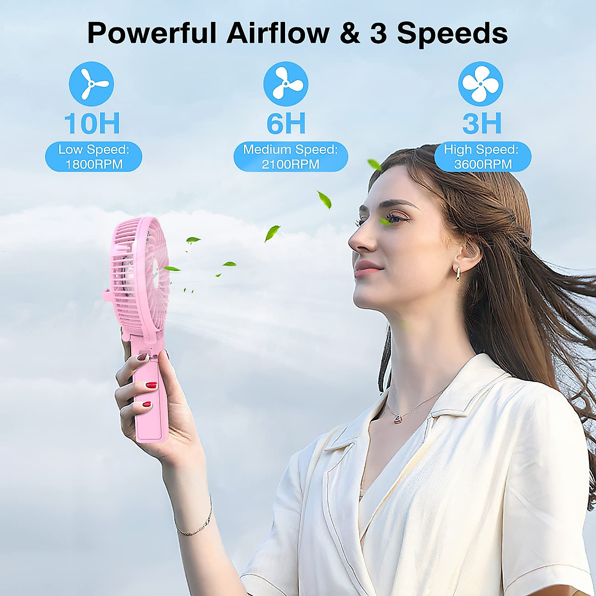 Lafhome Portable Handheld Fan, USB Rechargeable Hand Held Fan Foldable Desk Fan, 3 Speeds Battery Operated Fan Mini Electric Table Cooling Fan Personal Desktop Fan for Home Office Travel Pink