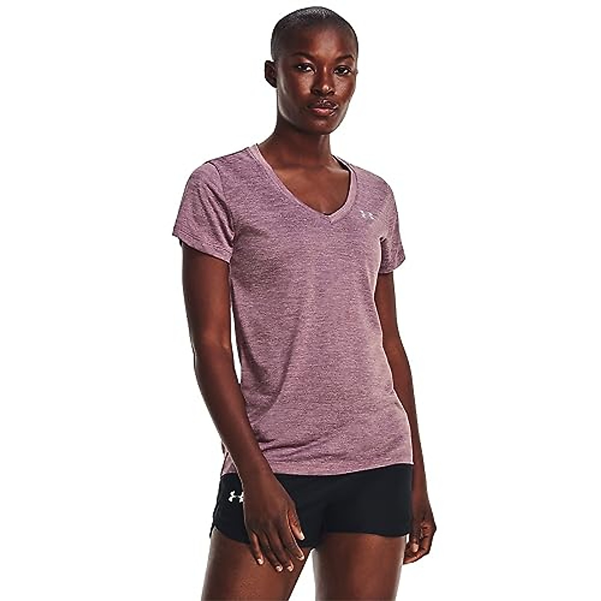 Under Armour Womens Tech V-Neck Twist Short-Sleeve T-Shirt, (501) Misty Purple/White/Metallic Silver, X-Large