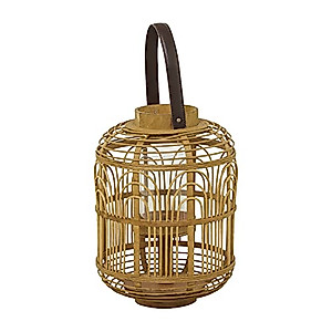 The Novogratz Bamboo Handmade Decorative Candle Lantern with Handle, 11" x 11" x 15", Brown