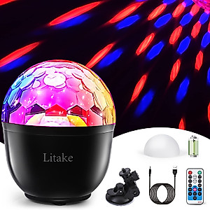 Litake 2in1 Music Activated RGBW Mini Disco Ball Light for Car Outdoor,Color Nursery Night Light for Kids Teen,360° Rotating Lights with Remote,USB Rechargeable Light for Bar Party Halloween Xmas