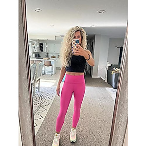 HeyNuts Pure&Plain 7/8 High Waisted Leggings for Women, Athletic Compression Tummy Control Workout Yoga Pants 25'' Sonic Pink L(12)