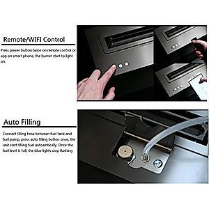 Remote Control Fireplace 180 cm 72'' Black WiFi Google Alexa 20L Bio Ethanol Burner Insert