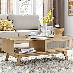Modway Soma 43" Rattan Coffee Table, Oak