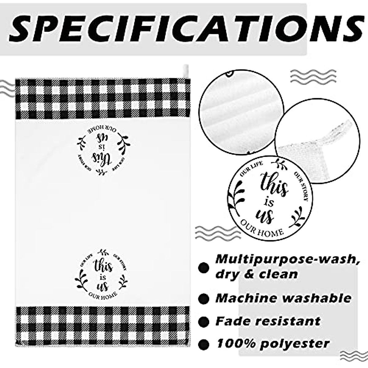4 Pcs Kitchen Dish Towels Buffalo Check Plaid Farmhouse Hand Towel Ultra Absorbent Soft Quick Drying Dish Clothes Polyester Cleaning Cloth for Kitchen Home Supplies (Black White Plaid, Plaid Style)