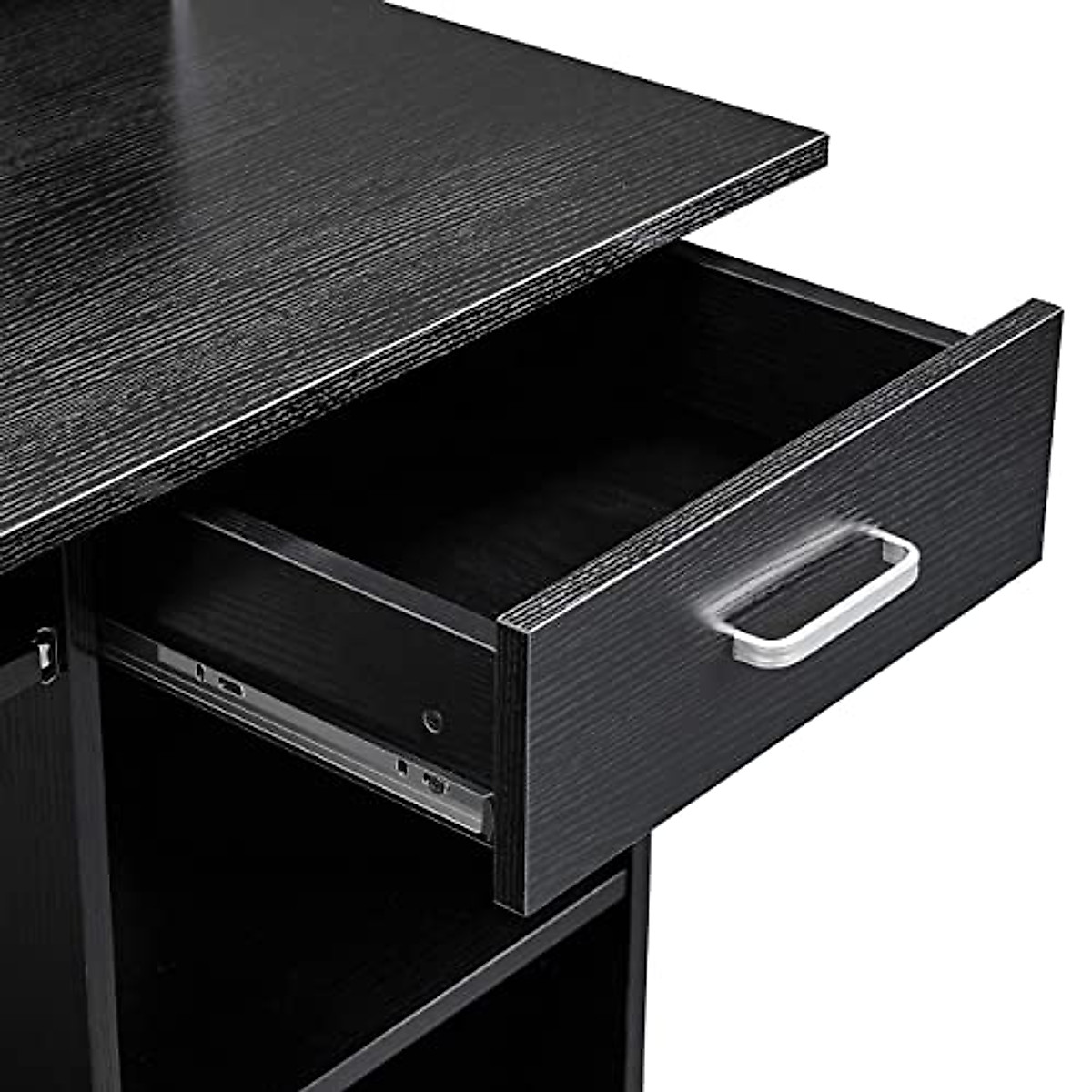 Yaheetech Home Office Wood Computer Desk with Drawers and Pull-Out Keyboard Tray, Study Writing Desk PC Laptop Table with Hutch and Storage Shelves, Modern Workstation, Black