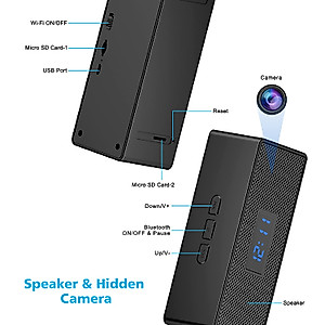 Hidden Camera Clock, 1080P WiFi Spy Camera Sits Concealed in Bluetooth Speaker, Nanny Cam Hidden Camera with Phone App Remote Viewing, Video Recording, Night Vision, Motion Detection (2.4G Only)
