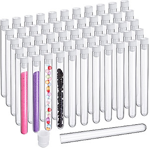 Hoteam 100 Pcs Clear Test Tubes with Lids Plastic Tube Plastic Vials for Scientific Experiments Party Supplies Birthday Candy Storage Seed Beads Powder Spice Liquid (White Lid,16 x 150 mm)