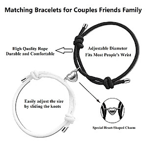 Dlihc 2pcs Couples Bracelets for Women Men, Heart Bracelets for Couples, Black and White Matching Bracelets for Best Friend Boyfriend and Girlfriend