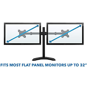 Mount-It! Dual Monitor Stand for Desk - 2 Screen Mount for Two Computer Screens up to 32 Inch and 17 Lbs - Free-Standing Base Swivels, Tilt, Rotates 360 Adjustable Arms - VESA Compatible Sturdy Steel
