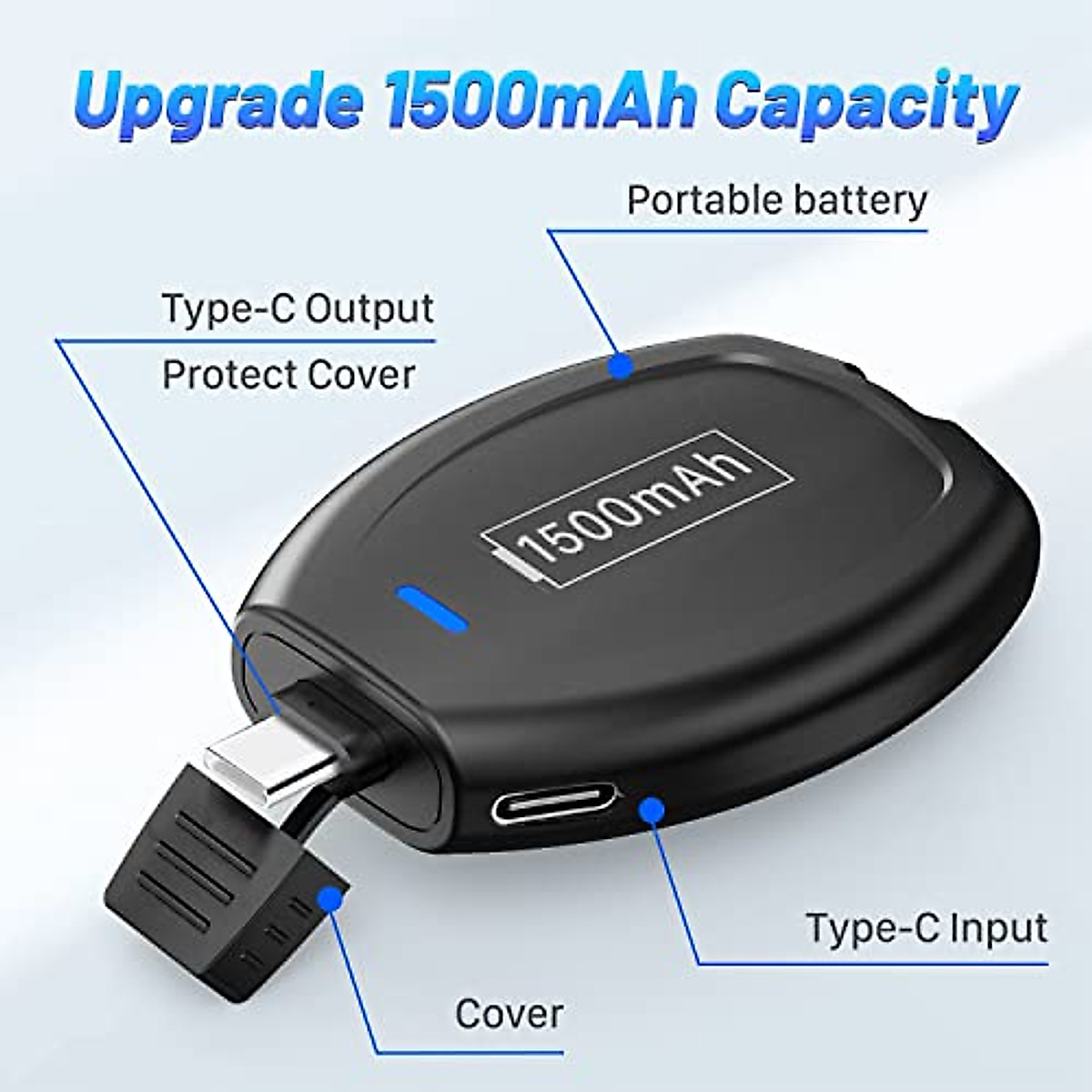 Mini Keychain Portable Charger for iPhone, Upgraded 1500mAh Power Emergency Pod, Wireless Keychain Phone Charger Emergency Power Quick Small External Mobile Battery Pack