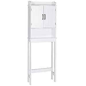 MUPATER Bathroom Over-The-Toilet Storage Cabinet Organizer with Doors and Shelves, Small Freestanding Toilet Space Saver Shelf with Adjustable Bottom Bar and Anti-Tip Design,White