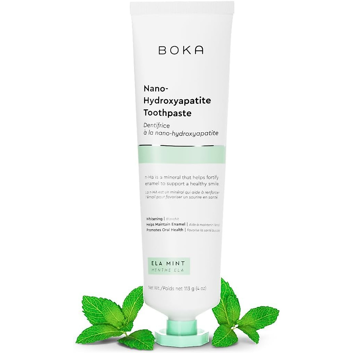 Boka Toothpaste + Floss Bundle, Ela Mint Nano-Hydroxyapatite, Fluoride-Free Remineralizing Toothpaste, 4oz 1Pk + Teflon-Free, Petroleum-Free Woven Dental Floss w/Natural Vegetable Wax, 30 Yards 1Pk