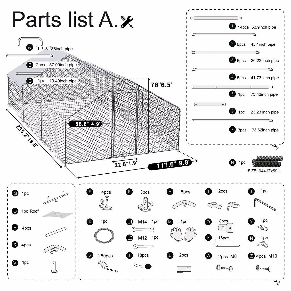 Ugguo Large Walk-in Metal Chicken Coop with Waterproof Cover for Outdoor Backyard Farm Use -Heavy Duty and Anti-UV Spire Shaped Cage for Poultry, Ducks, and Rabbits(19.6' L x 9.8' W x 6.5' H