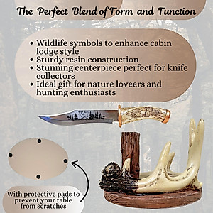 BestGiftEver Carved Handle Decorative Deer Buck Blade Knife with Faux Antler Display Stand Hunting Cabin Home decoration
