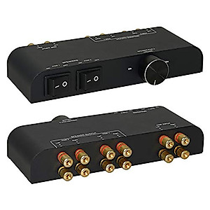 XtremPro 2 Way Speaker Switch, 1 in 2 Out Way Pair Stereo Speaker Selector W/Volume Control Metal Non-Slip Box - Black (61052), 9.0 x 3.25 x 1.5