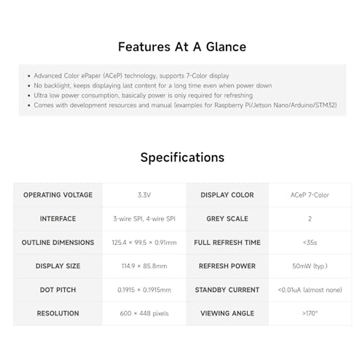 Waveshare 5.65inch Colorful E-Paper E-Ink Raw Display Compatible with Raspberry Pi 4B/3B+/3B/2B/B+/A+/Zero/Zero W/WH/Zero 2W Series Boards 600×448 Pixels ACeP 7-Color Without PCB